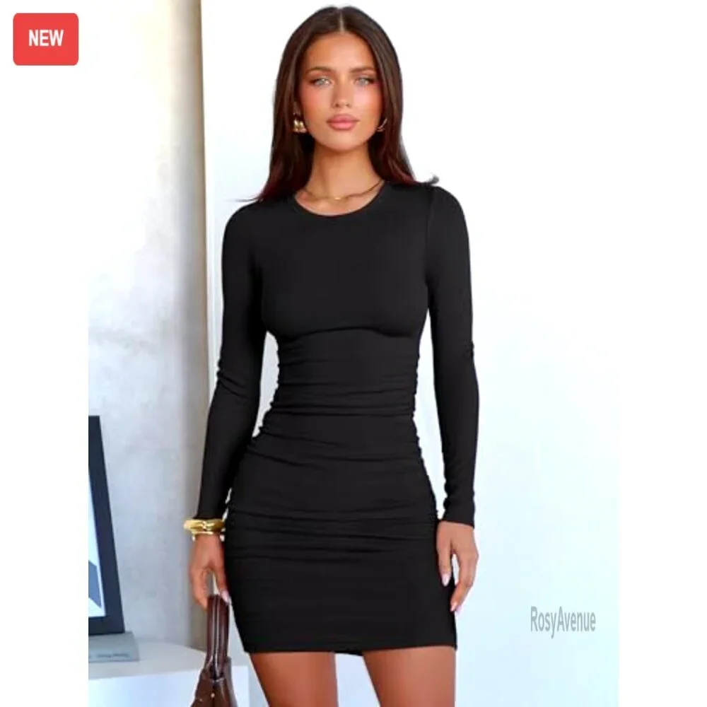 Dresses | Slim Fit Rib Knit Bodycon Dress Long Sleeve Party Cocktail ...